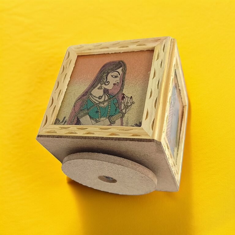 Handmade Wooden Revolving Pen Stand 3 Compartments Gemstone Painting ...