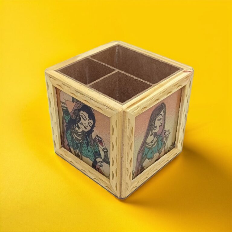 Handmade Wooden Revolving Pen Stand 3 Compartments Gemstone Painting ...