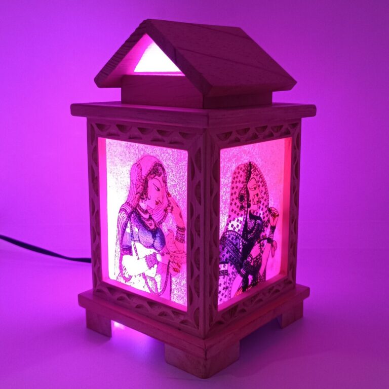 Handcrafted Multicolor Wooden Hut Shape Lamp - Unique Indian Artisan ...