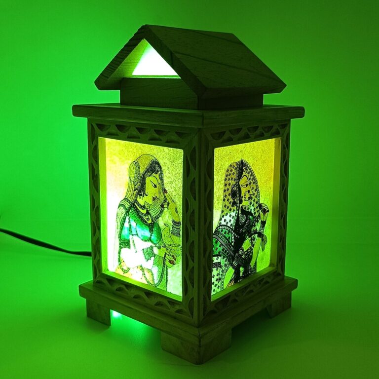 Handcrafted Multicolor Wooden Hut Shape Lamp - Unique Indian Artisan ...